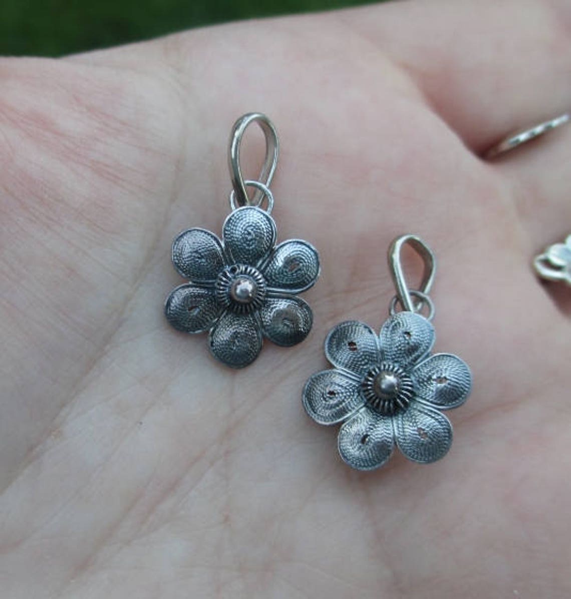 Sterling Silver Flower Links Heart W/ Flowerscherry Blossom | Etsy