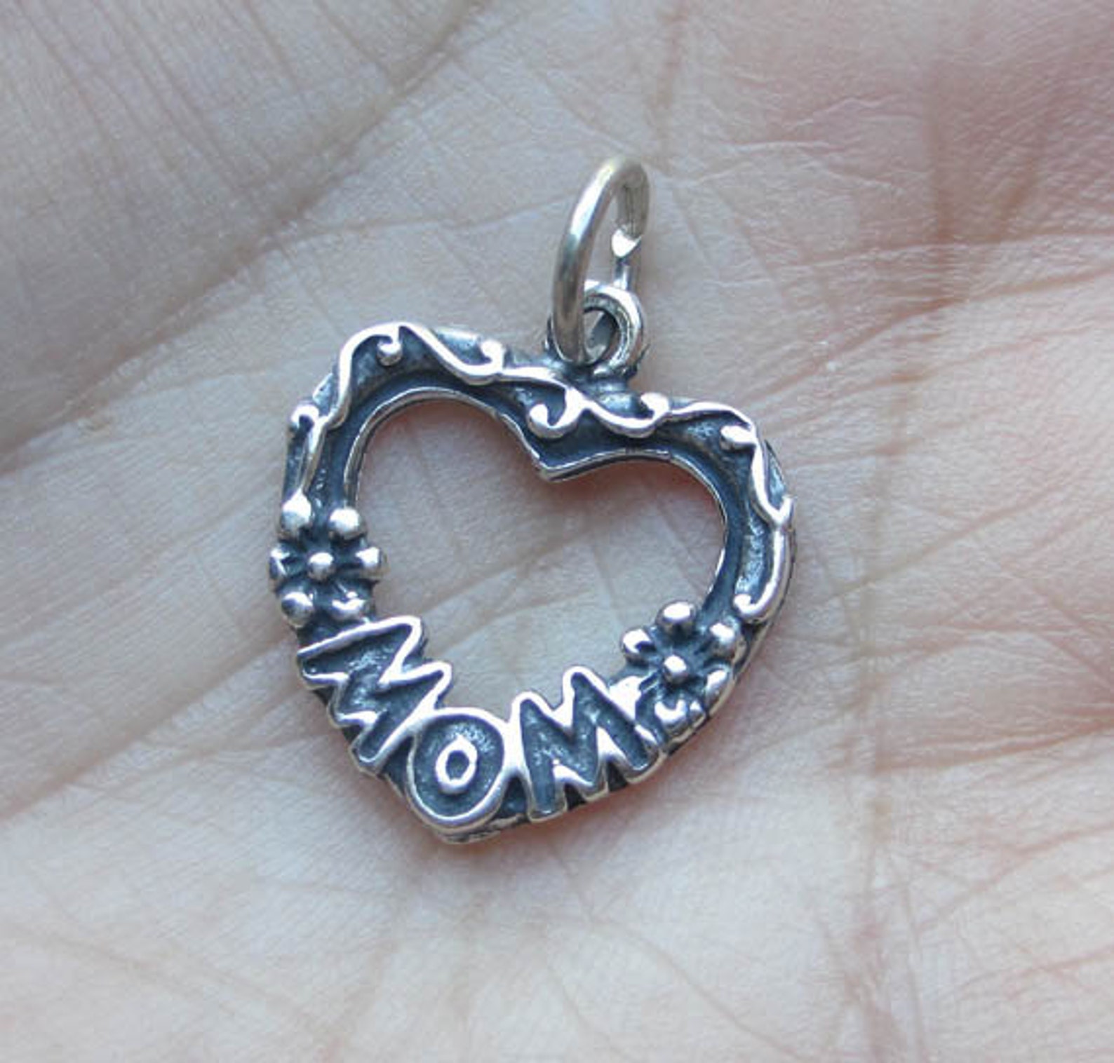 Sterling Silver Mom Mom With Rose or Mom Heart Charmone - Etsy