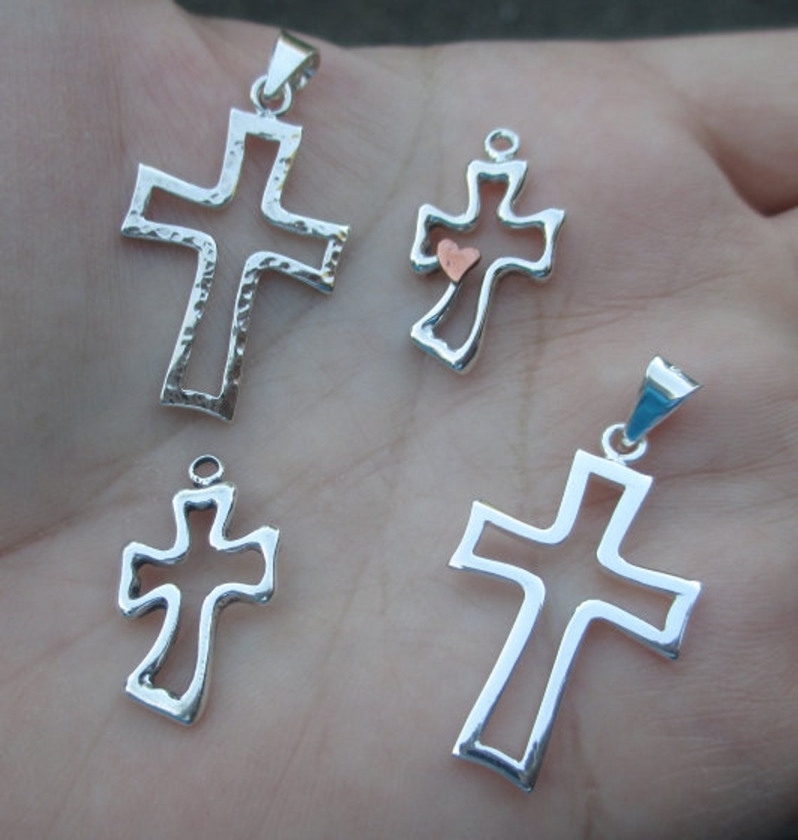 Sterling Silver Large Open Cross Charm or Open Curvy Cross | Etsy