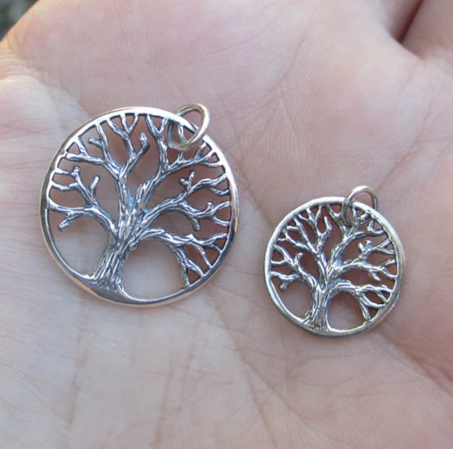 Sterling Silver Round Textured Tree Pendantone Medium or - Etsy