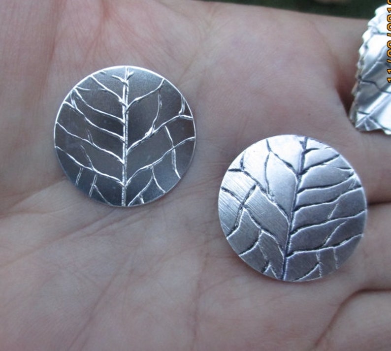Sterling Silver Leaf Disc Leaf Spiral or Hammered Discs - Etsy