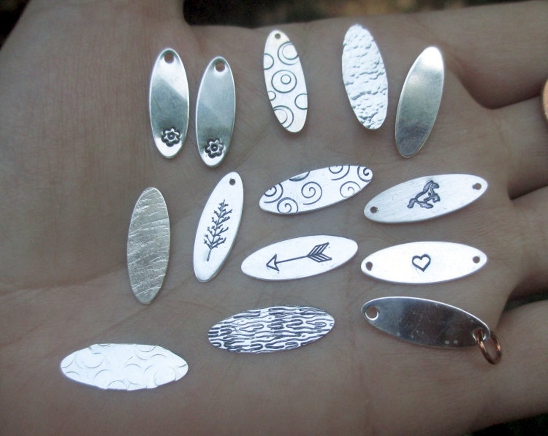 Sterling Silver Small Oval Disc(20mm X 7mm) Plain or Textured, or 32mm ...