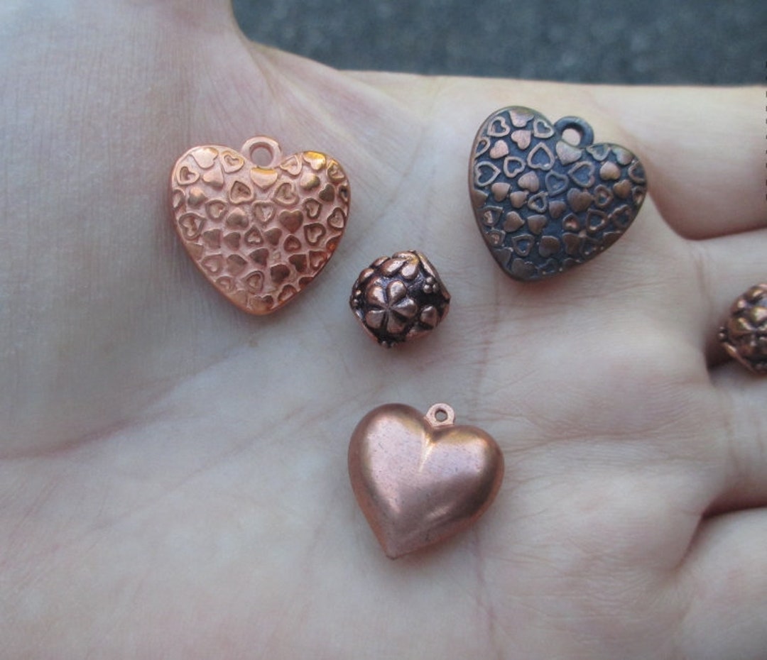 Copper Puff Heart With Heart Design or With Out, and Copper Large Hole ...