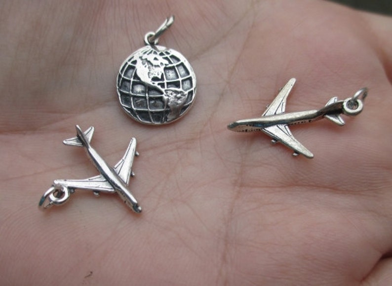 Sterling Silver World Charm or Airplane Charm - Etsy
