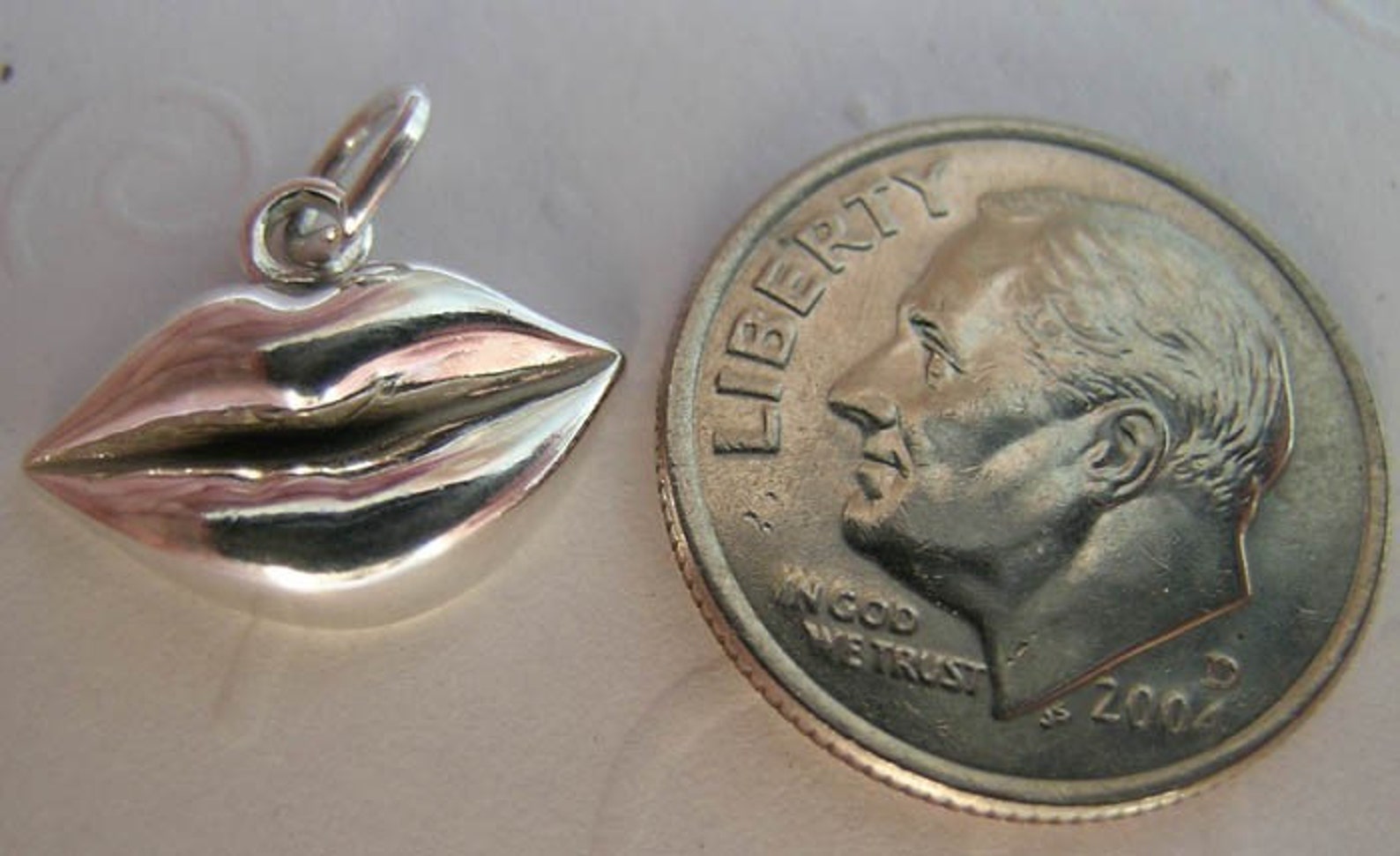 Sterling Silver Lips Kiss Me Charm and Cystal Dropone of | Etsy