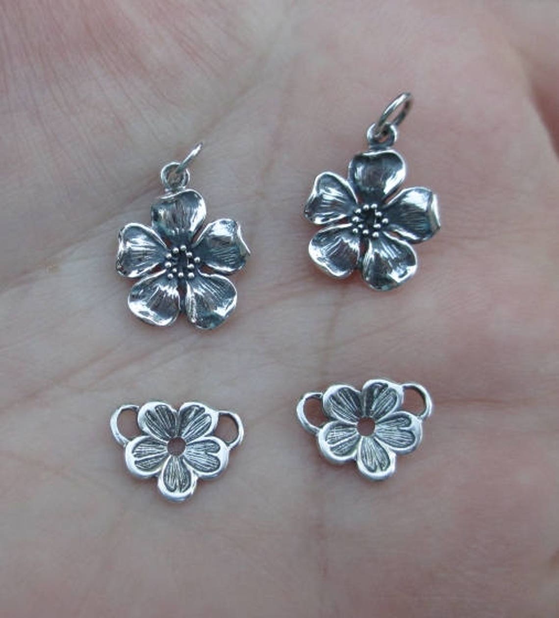 Sterling Silver Flower Links Heart W/ Flowerscherry Blossom - Etsy