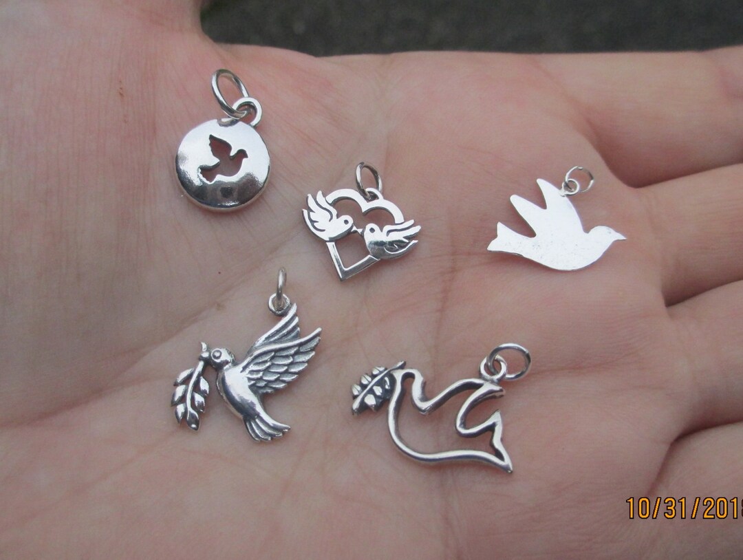 Sterling Silver Peace Dove Charm With Branch, or Dove Disc(one Charm ...