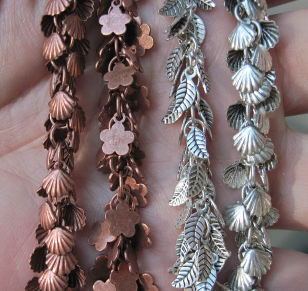 Antique Silver Plated,brass or Copper Plated Shell, Leaves Chain(1 Foot ...
