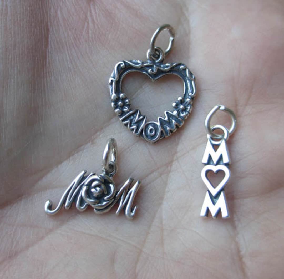 Sterling Silver Mom, Mom With Rose, or Mom Heart Charm(one Charm)you ...