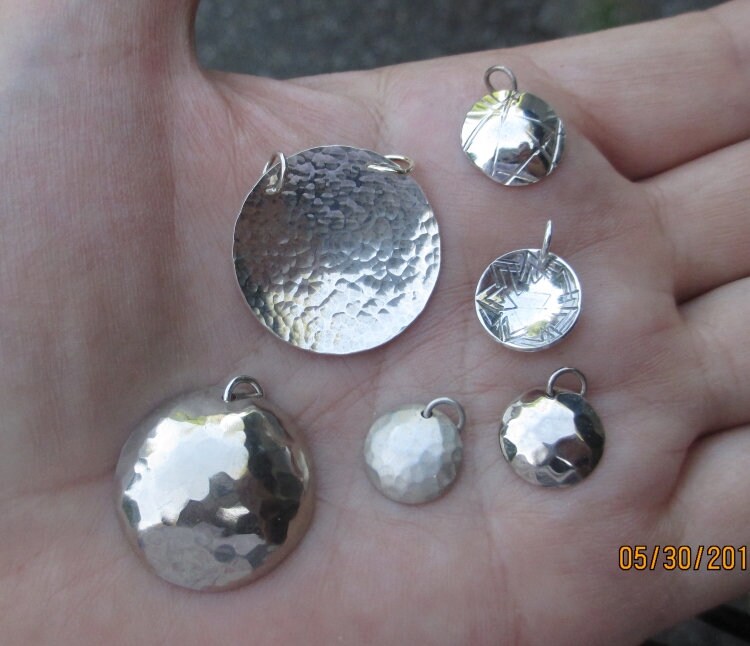 Round Sterling Silver Domed Discs - Matte Finish, or Shiny 3/8" to 1-1/ ...