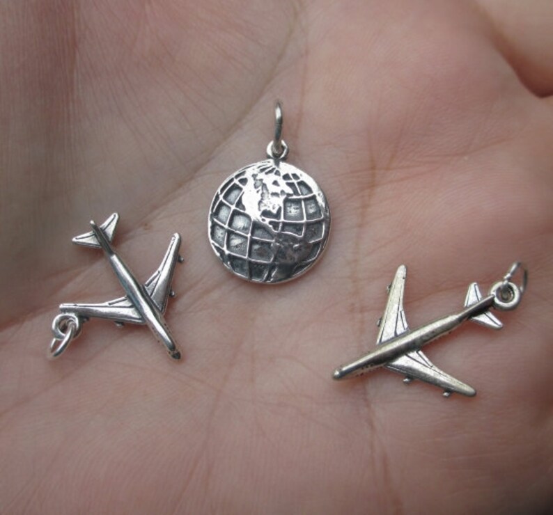 Sterling Silver World Charm or Airplane Charm - Etsy