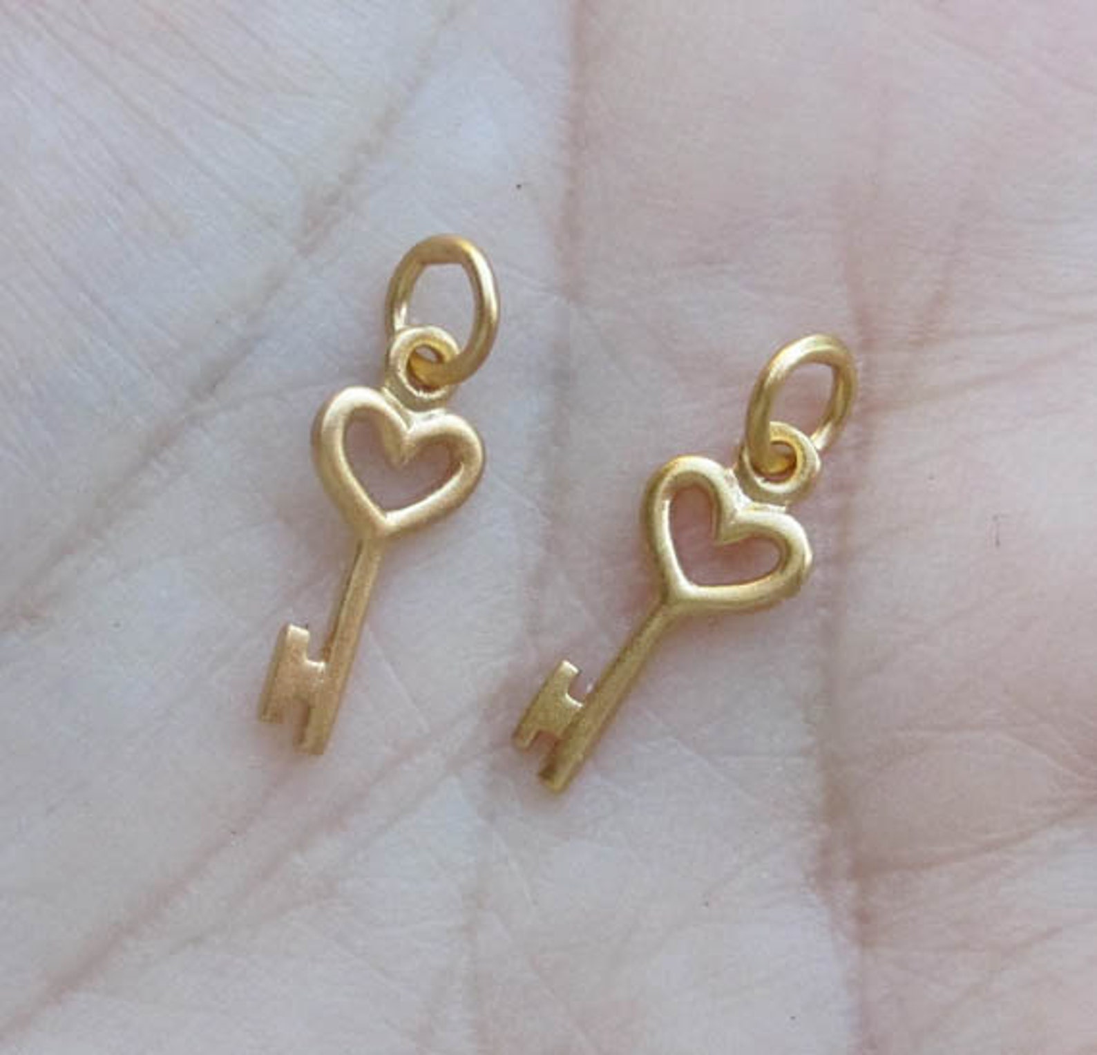 Gold Plated Small Heartheart Key or Wishbone Charm-you Choose - Etsy