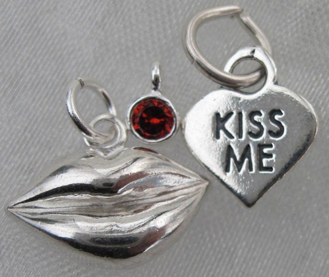 Sterling Silver Lips Kiss Me Charm and Cystal Dropone of | Etsy
