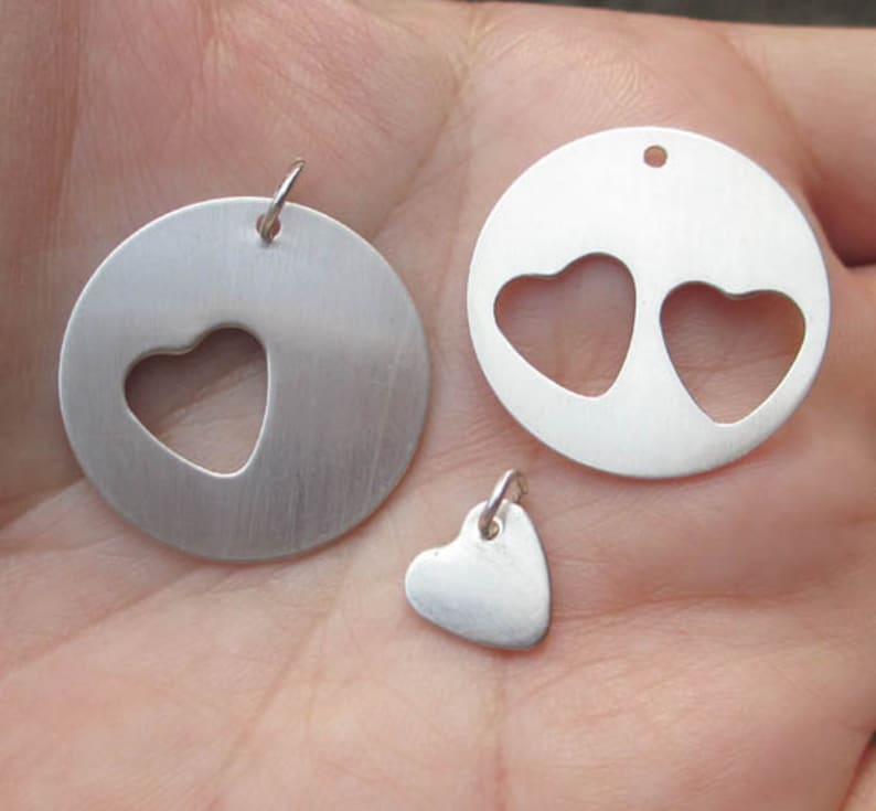 1 - One Inch Sterling Silver Discs With Heart Cut/out(one Inch) and One ...