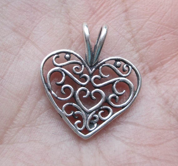 Fancy Sterling Silver cut out Heart or Solid Filigree Heart | Etsy