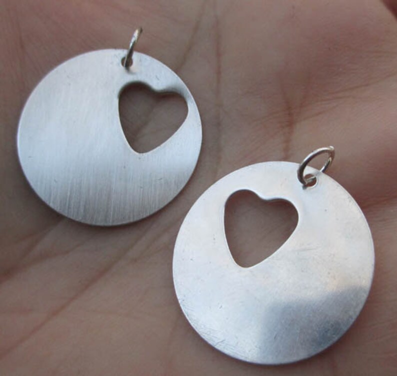 1 - One Inch Sterling Silver Discs With Heart Cut/out(one Inch) and One ...