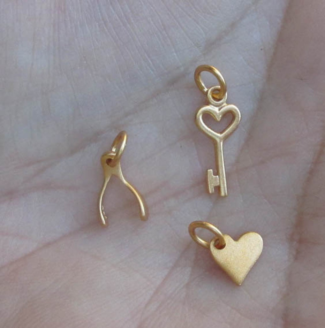Gold Plated Small Heart,heart Key or Wishbone Charm-you Choose Which ...