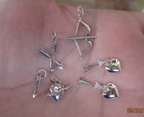 Sterling Silver Heart and Arrow, Double Arrow, Bow and Arrow, or Small ...