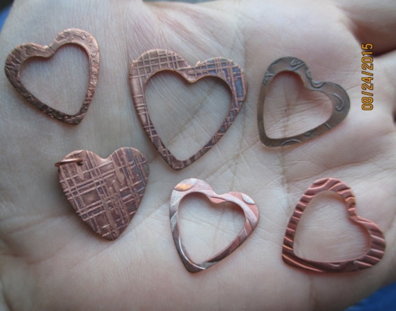 Copper Etched Design Hearts(one Pair)1-1/8",7/8" or 5/8" Size or 7/8 ...
