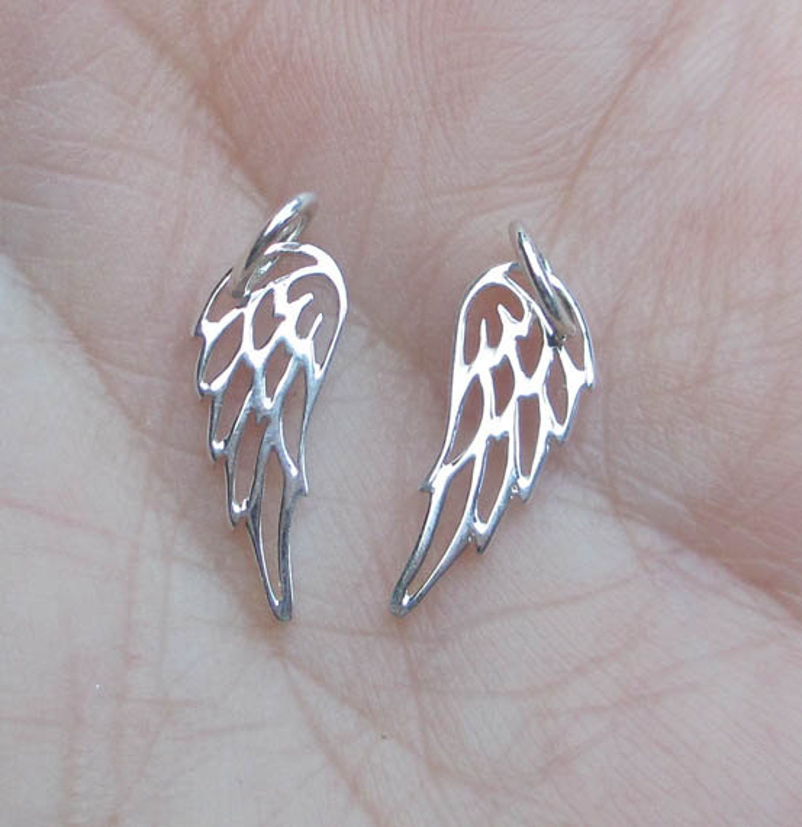 Sterling Silver or Bronze Openwork Double Angel Wing Charm or Tiny ...