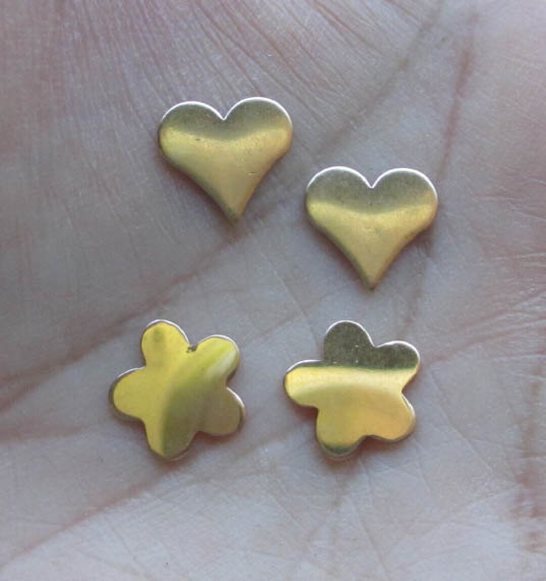 Gold Filled Heart Stampings(2 Hearts)(3/8") or Gold Filled Flower(3/8 ...