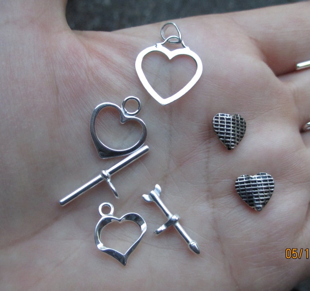 Sterling Silver Heart Clasp, Heart and Arrow Clasp, Open Heart Charm ...