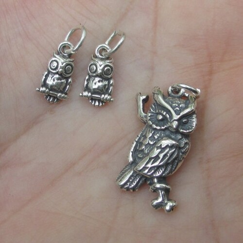 Sterling Silver Tiny Owl Charm Small Owl Charm for Necklace - Etsy