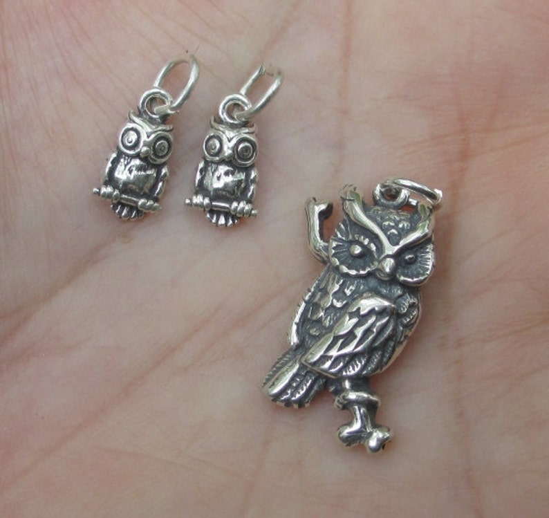 Sterling Silver Owl Charms large or Small - Etsy