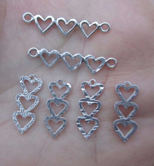 Sterling Silver Heart Trio-Vertical or Horizontal | Etsy