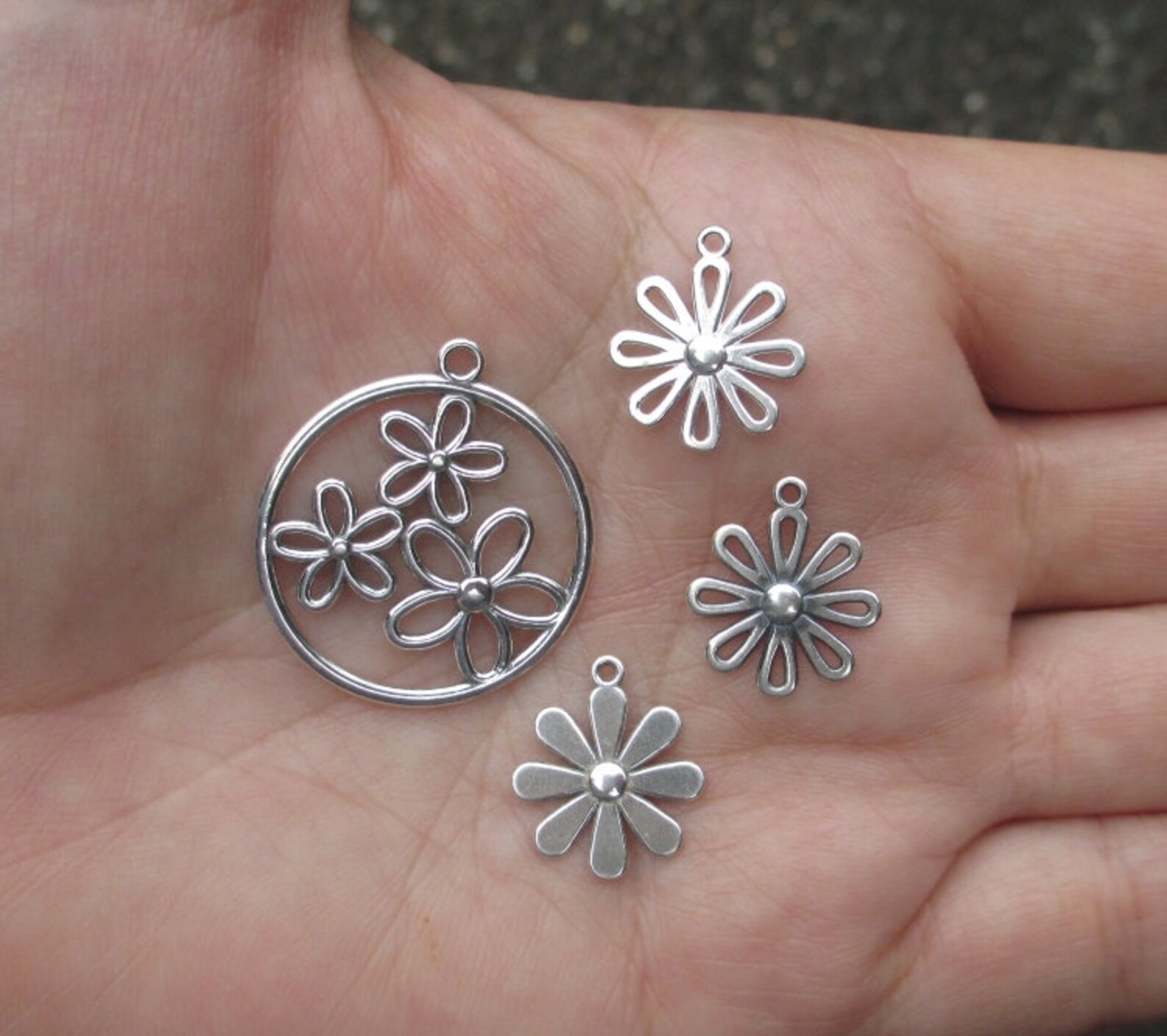 Sterling Silver Open Flower Charms or Solid Flower Charms(one Pair)you ...