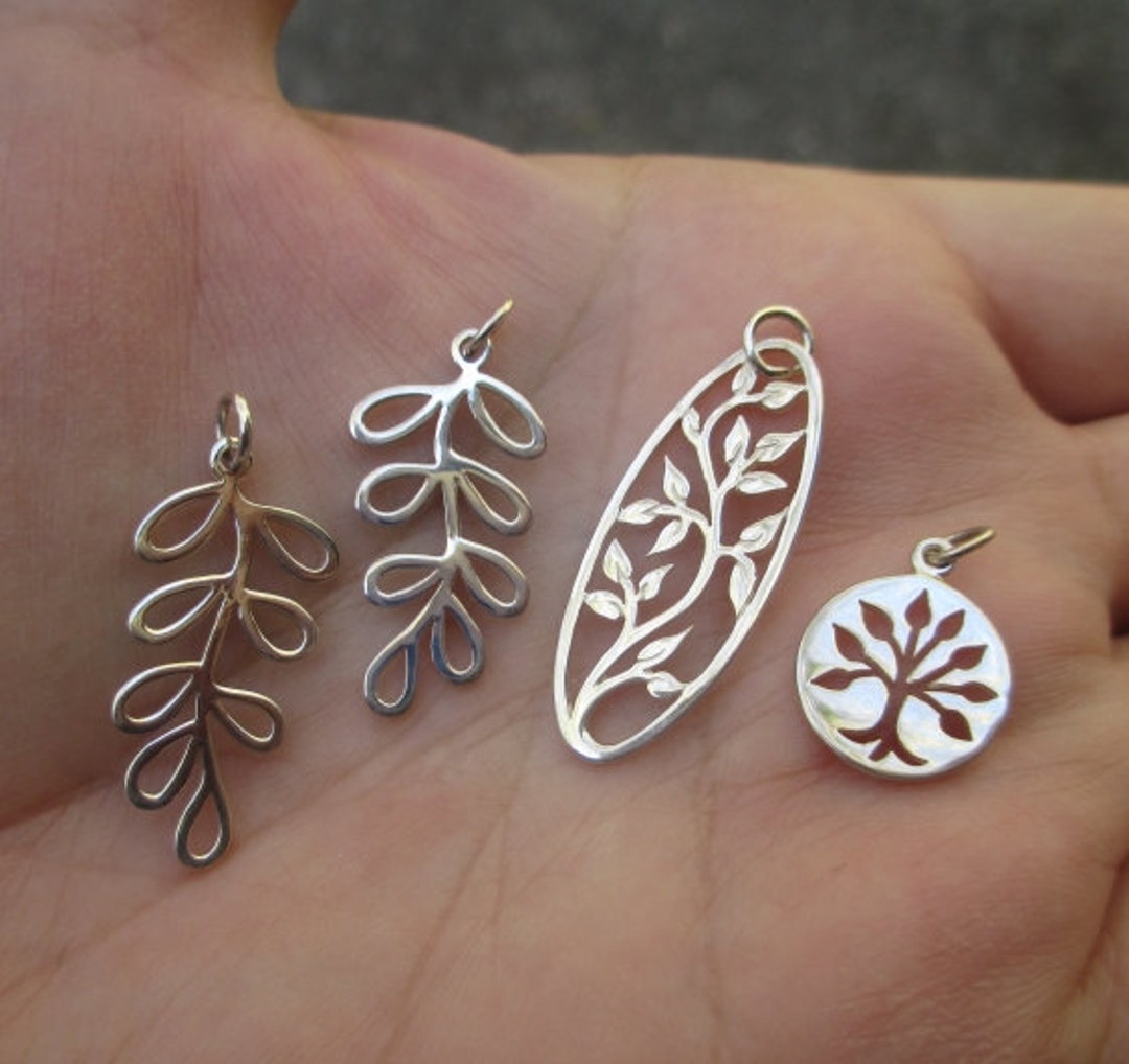 Sterling Silver Leaves, Oval Tree of Life Pendant, Vine Charm, or Tree ...