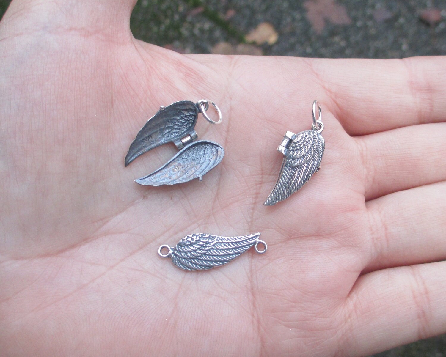 Sterling Silver Angel Wing Connector, Locket or Angel Wing Heart(one ...