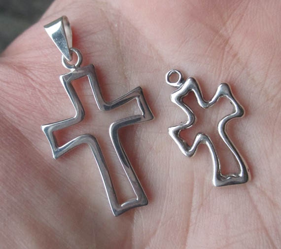 Sterling Silver Large Open Cross Charm or Open Curvy Cross - Etsy