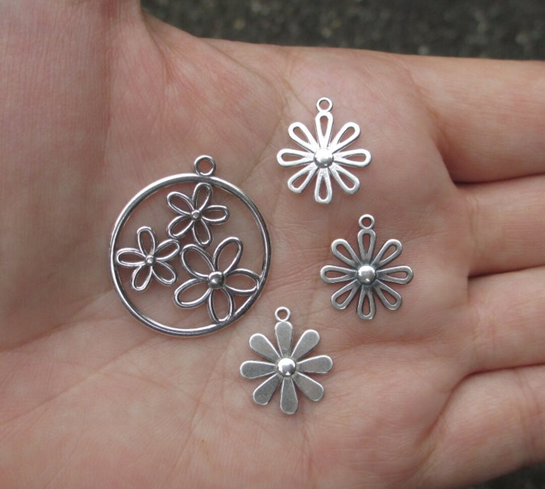 Sterling Silver Open Flower Charms or Solid Flower Charms(one Pair)you ...