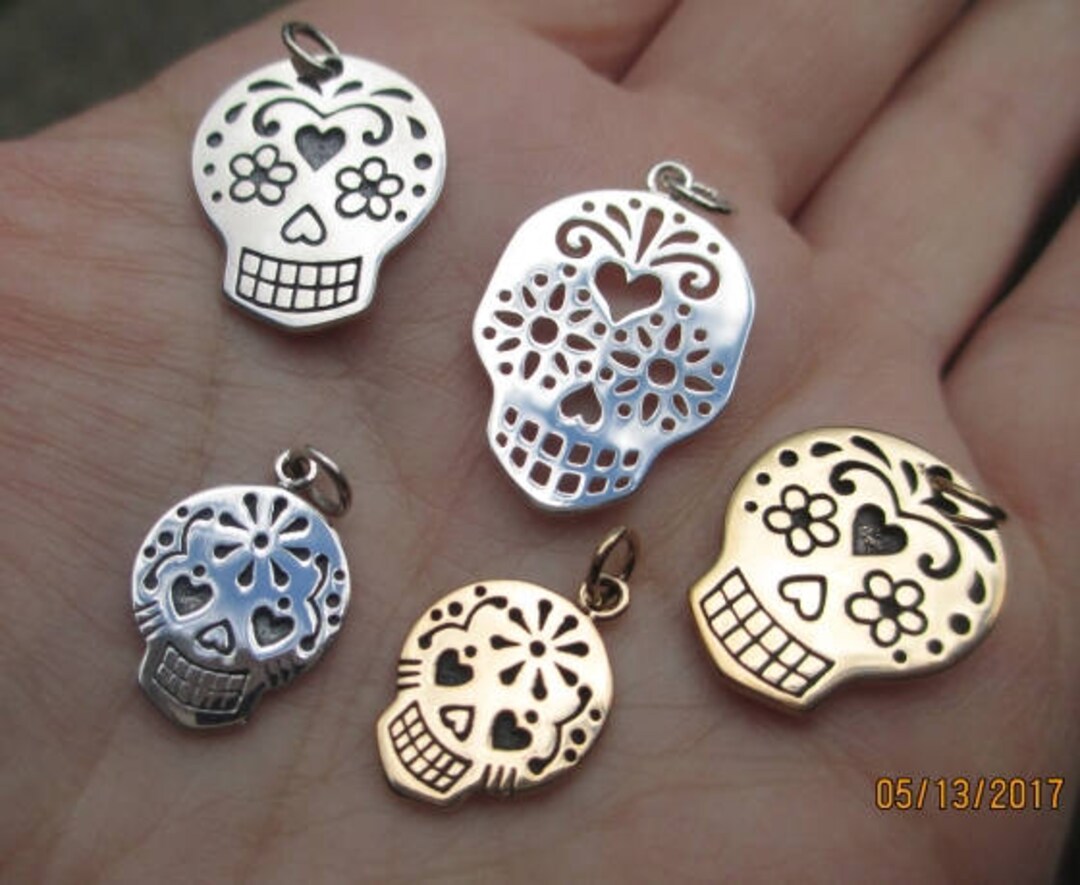 Sterling Silver Sugar Skull Charmone Charm Large or Small Sterling ...