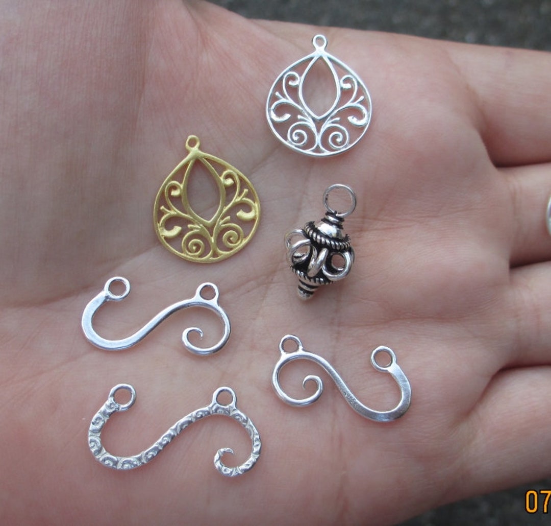 Sterling Silver or Gold Plated Design Drops, Fancy Ring Drop or Swirl ...