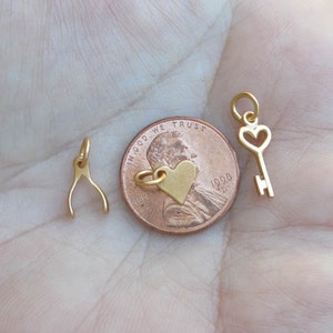 Gold Plated Small Heart,heart Key or Wishbone Charm-you Choose Which ...