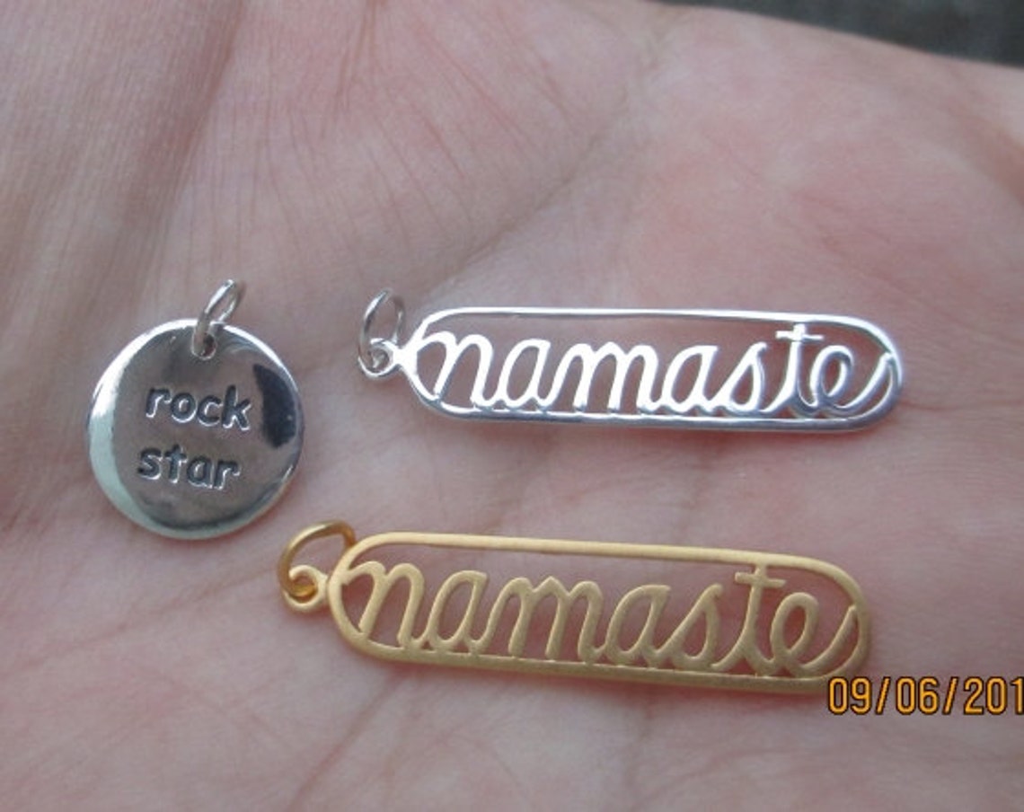 Sterling Silver Gold Plated Namaste Charm or Rock Star | Etsy