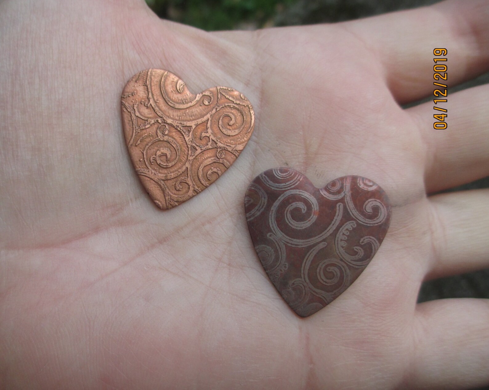 Copper Etched Design Hearts(one Pair)1-1/8",7/8" or 5/8" Size or 7/8 ...