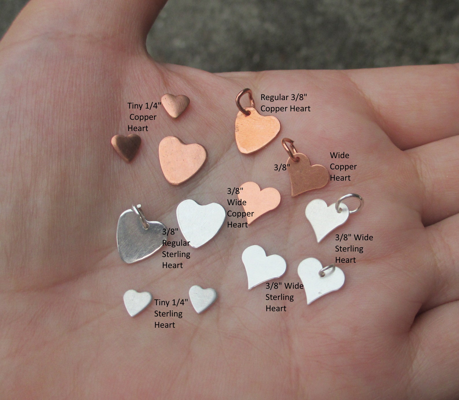 Sterling or Copper Heart Disc 3/8 Inch, or 1/4" Hearts(22 or 24gauge ...
