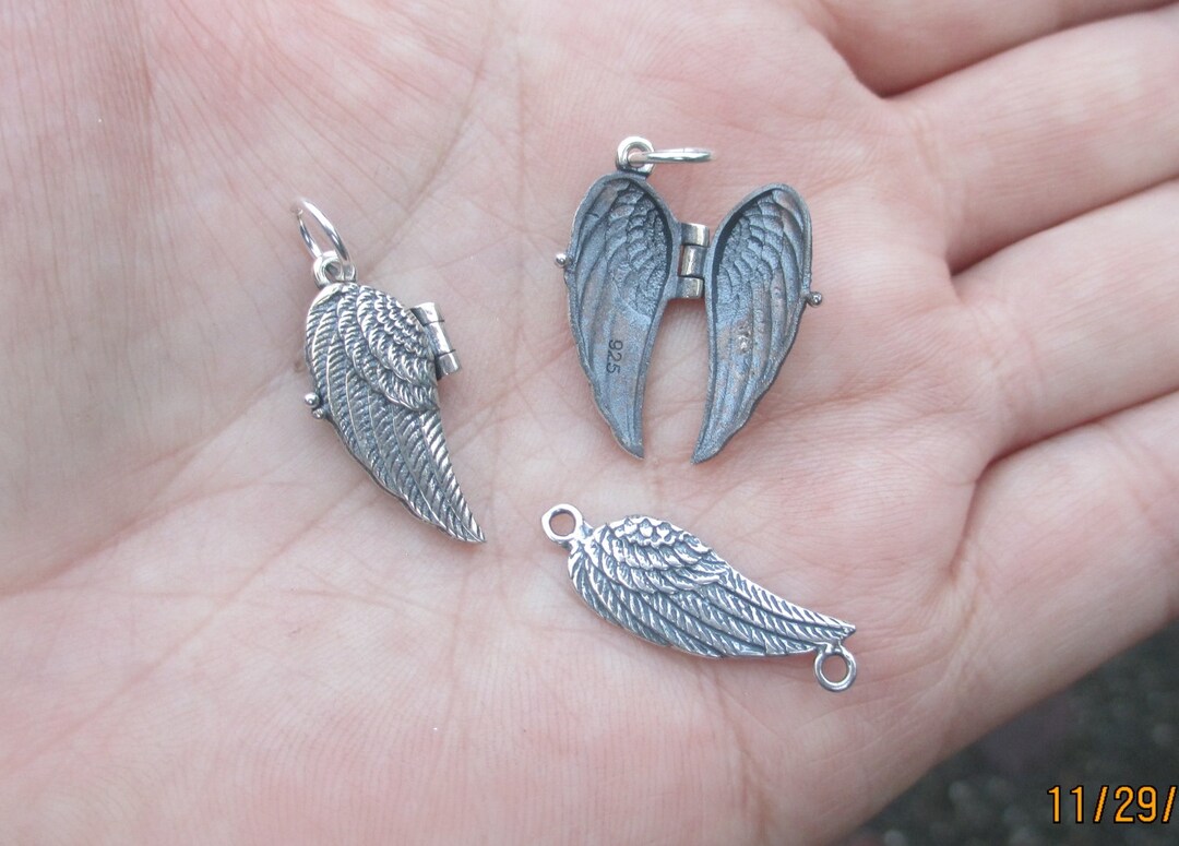 Sterling Silver Angel Wing Connector, Locket or Angel Wing Heart(one ...
