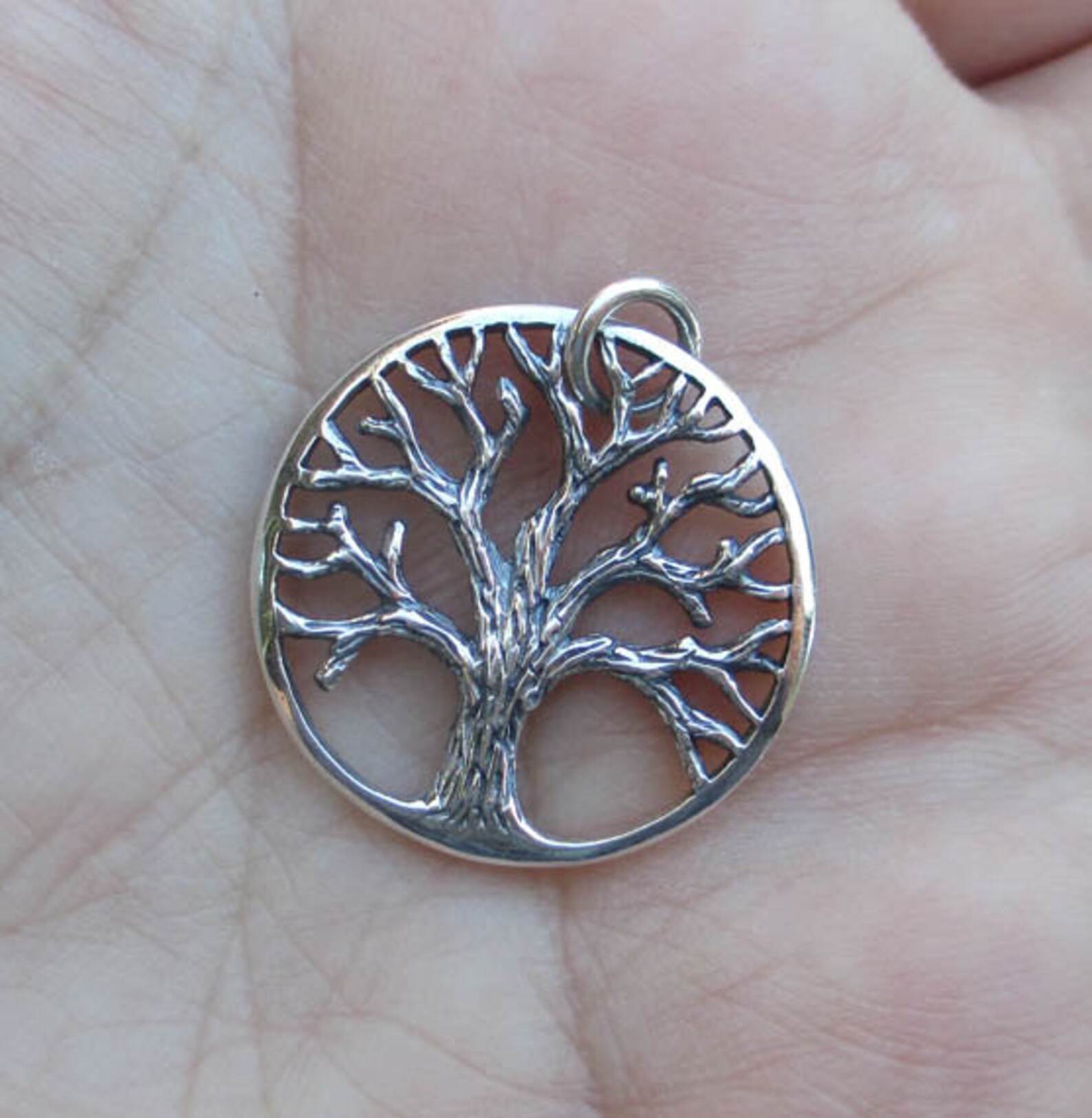 Sterling Silver Round Textured Tree Pendantone Medium or - Etsy