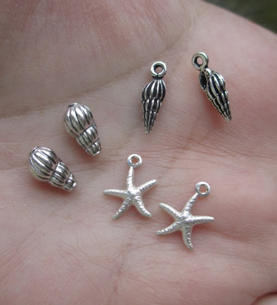 Sterling Silver Shell Beads, Starfish Charm or Pewter Shell Charms - Etsy