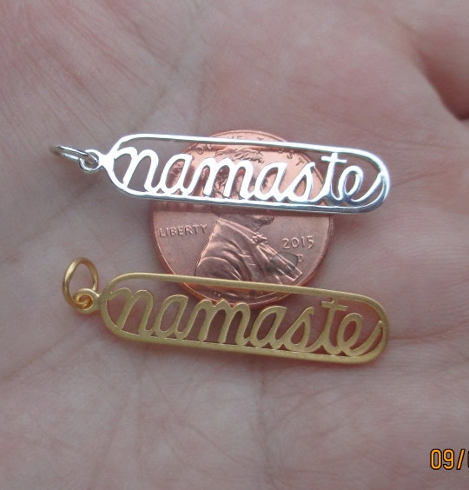 Sterling Silver Gold Plated Namaste Charm or Rock Star | Etsy