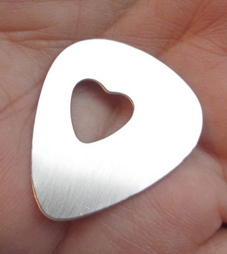 Sterling Silver Guitar Pick With Stamping With Heart Cut - Etsy