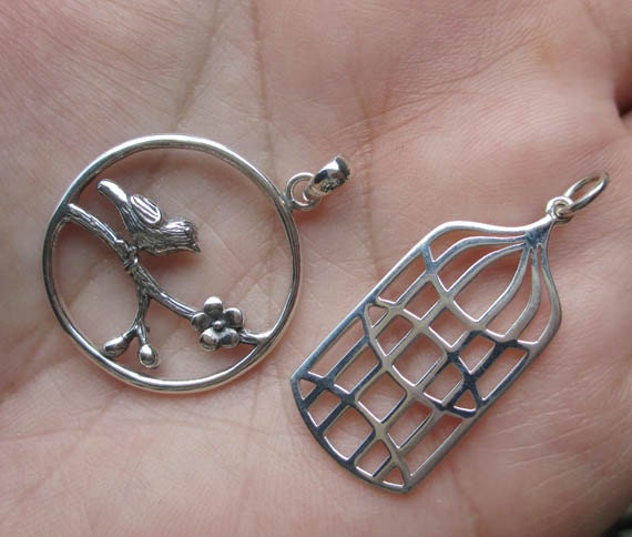 Large Sterling Silver Bird Cage or Bird on Branch Charm(one Charm)you ...