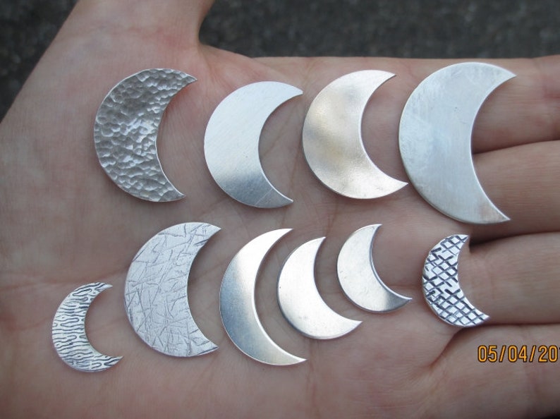 Sterling Silver Moon Stampings(1/2", 1" or 1-1/4" Size)(24 or 22 Gauge ...