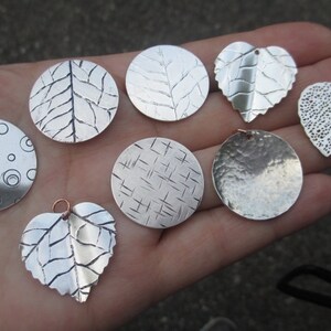 Sterling Silver Leaf Disc, Leaf, Spiral, or Hammered Discs - Etsy