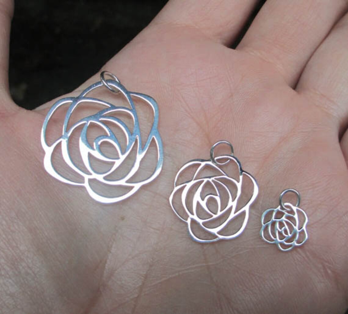 Sterling Silver Rose Charm You Choose Which Size and - Etsy