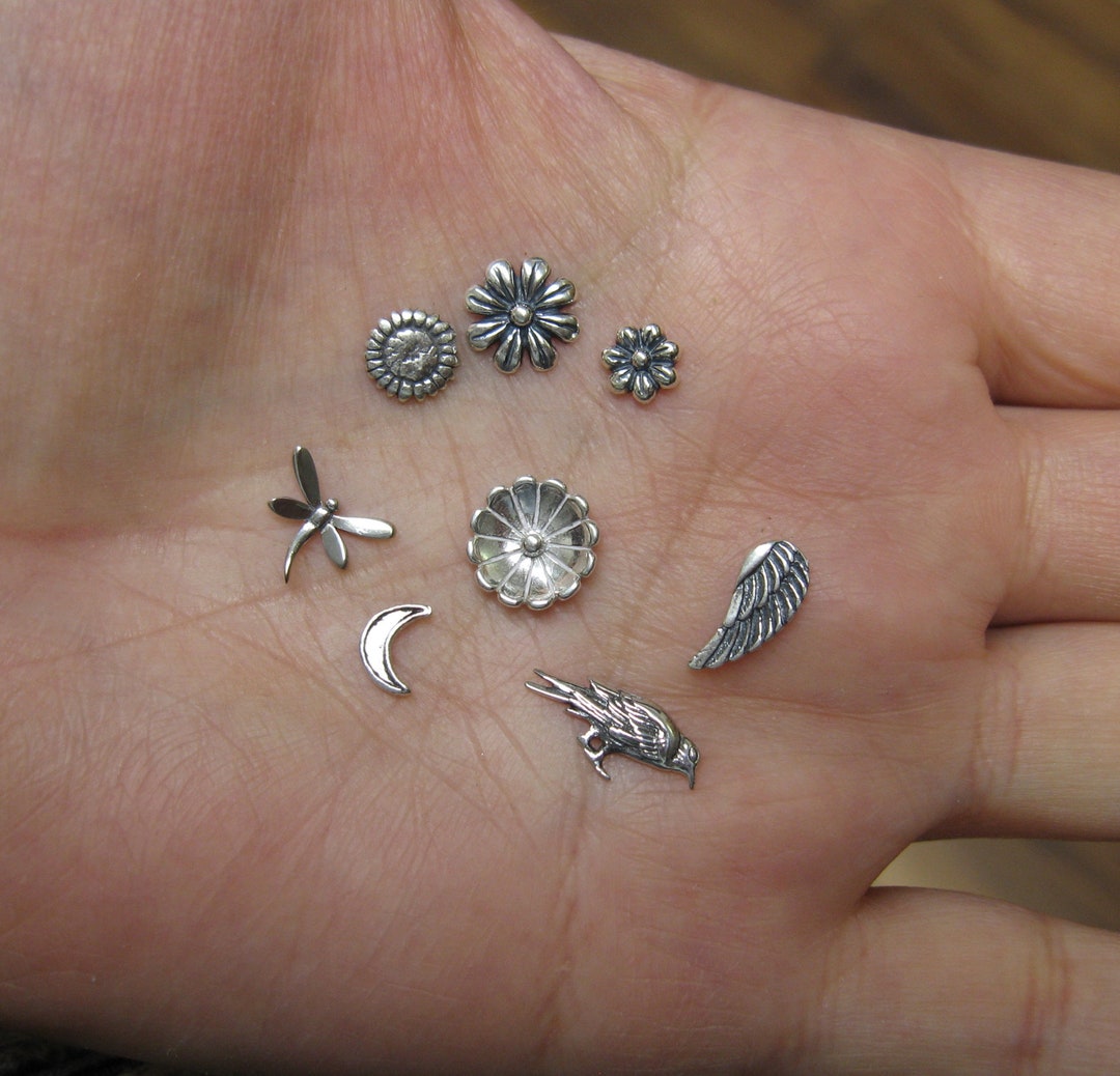 Sterling Silver Embellishments Moon, Raven, Dragonfly, Flowers Etc. - Etsy